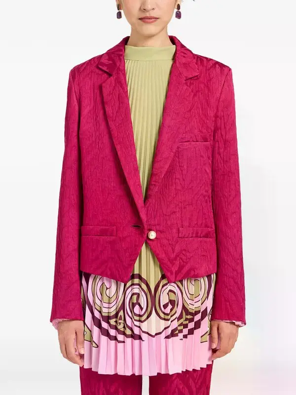La DoubleJ Luckycharm Raspberry Animalier Print Jacquard Matelassé Cropped Jacket