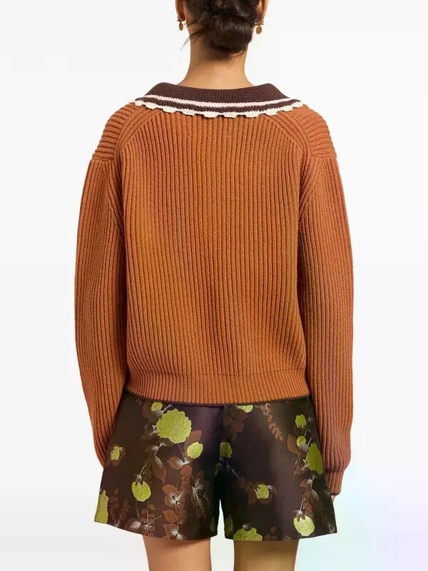 La DoubleJ Crochet-trim Ribbed-knit Sweater