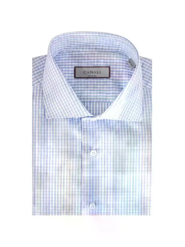 Canali Gingham-check Spread-collar Shirt - Blue