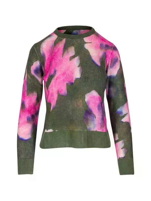 Kinross Cashmere Floral-print Crew-neck Sweater