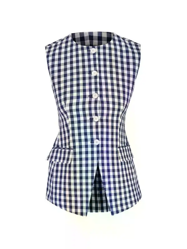 Veronica Beard Lois Gingham-check Sleeveless Blouse - Blue