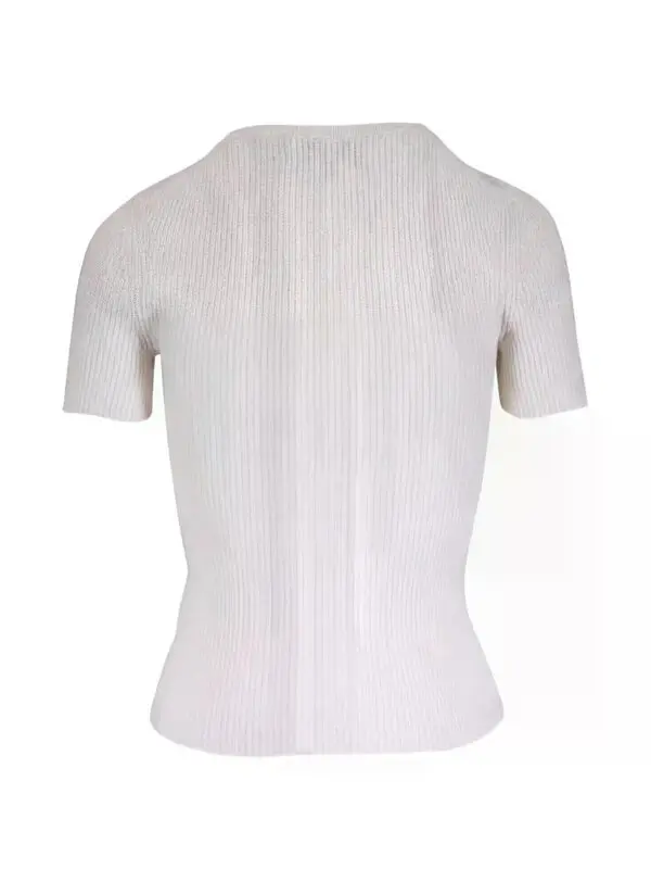 NILI LOTAN Ribbed Knit Short-sleeve Sweater With Button Detail