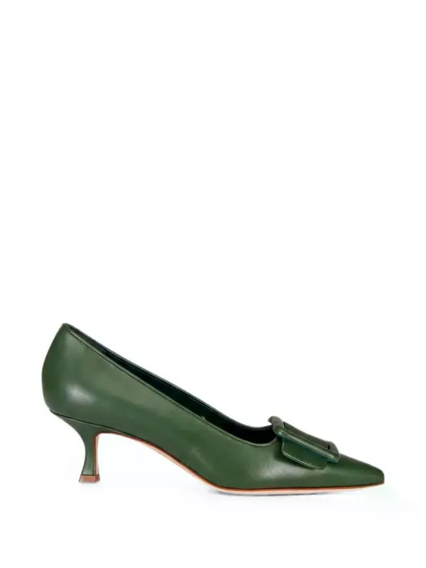 Manolo Blahnik Maysale Buckle-detail Pointed-toe Pumps - Green
