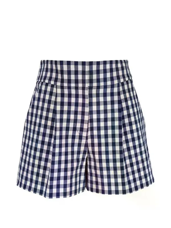 Veronica Beard Gingham Check Pleated Shorts - Blue