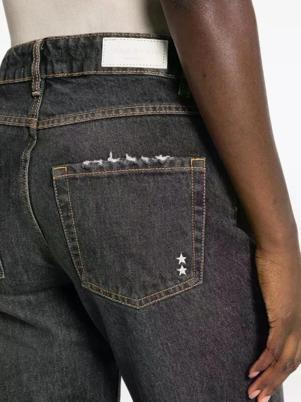 ICON DENIM LOS ANGELES Star-embroidered Distressed-finish Jeans