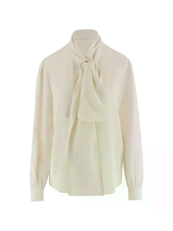 Saint Laurent Silk Crepe De Chine Lavallière Blouse - Neutrals