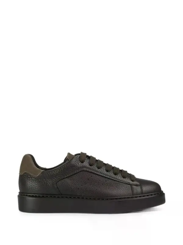 DOUCAL'S Dark Pebbled Leather Low-top Sneakers