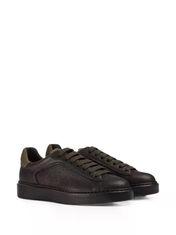 DOUCAL'S Dark Pebbled Leather Low-top Sneakers