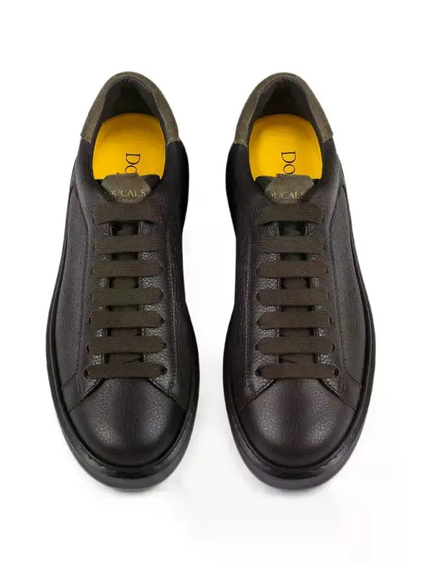 DOUCAL'S Dark Pebbled Leather Low-top Sneakers
