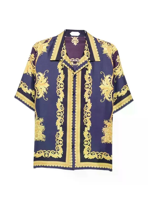 Versace Barocco-print Short-sleeve Shirt - Purple