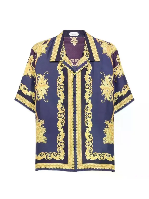 Versace Barocco-print Short-sleeve Shirt - Purple