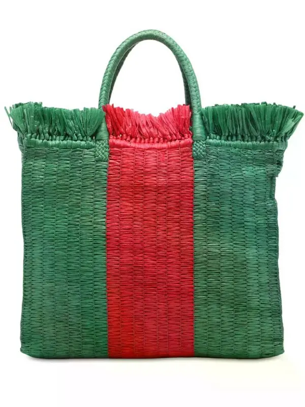 Gucci Raffia Web Cestino Tote Bag
