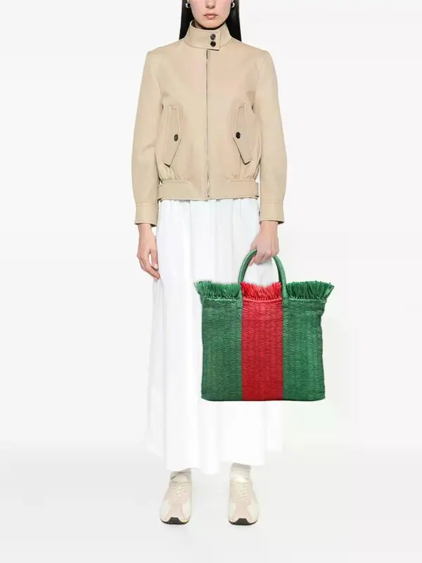 Gucci Raffia Web Cestino Tote Bag