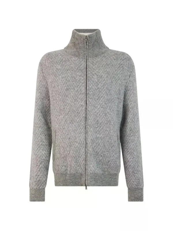 Herno Chevron-knit Zip-up Sweater