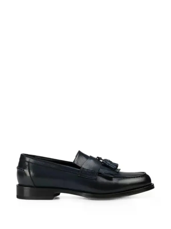DOUCAL'S Sapphire Leather Fringe Tassel Detail Loafers