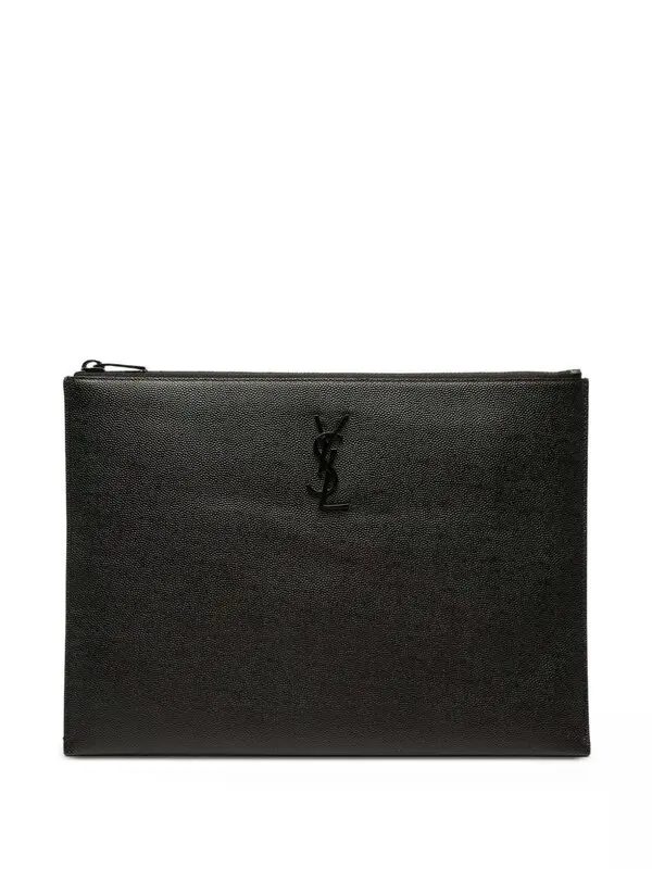 Saint Laurent 2021 Grain De Poudre Monogram Monochrome Ipad Case Clutch Bag - Black