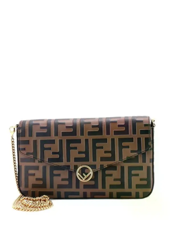 Fendi Zucca Embossed Leather Clutch Bag With Chain Strap