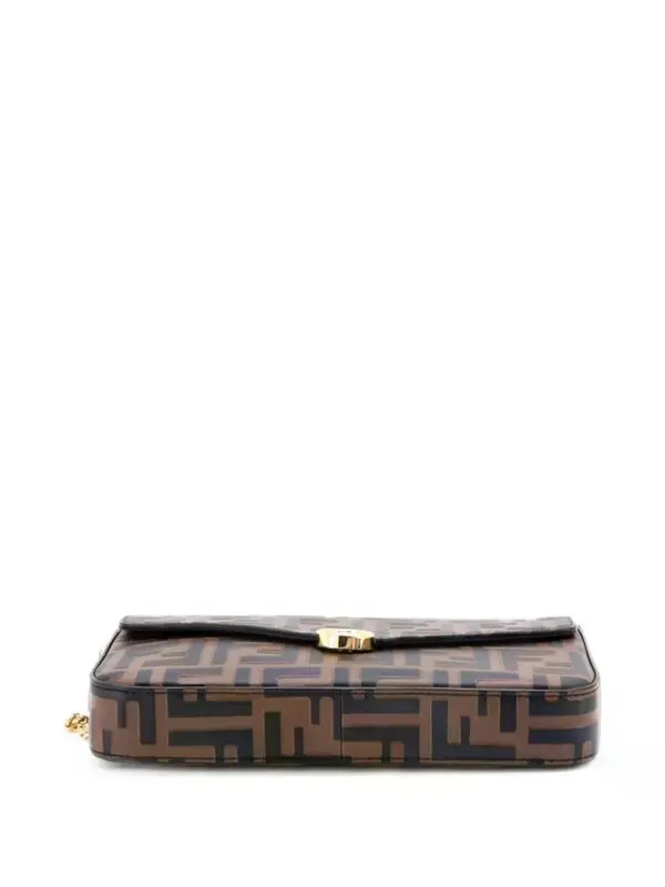 Fendi Zucca Embossed Leather Clutch Bag With Chain Strap
