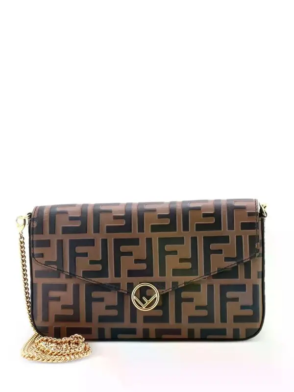 Fendi Zucca Embossed Leather Clutch Bag With Chain Strap - Brown