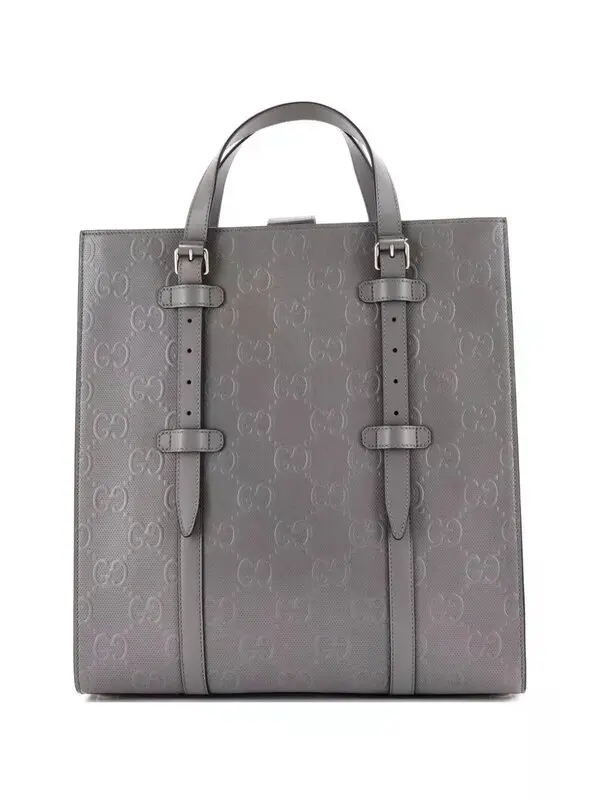 Gucci Gg Embossed Perforated Leather Medium Tote Bag - Grey