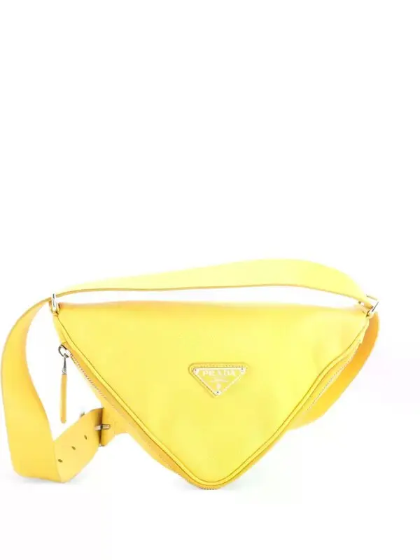 Prada Saffiano Leather Triangle Logo Shoulder Bag - Yellow