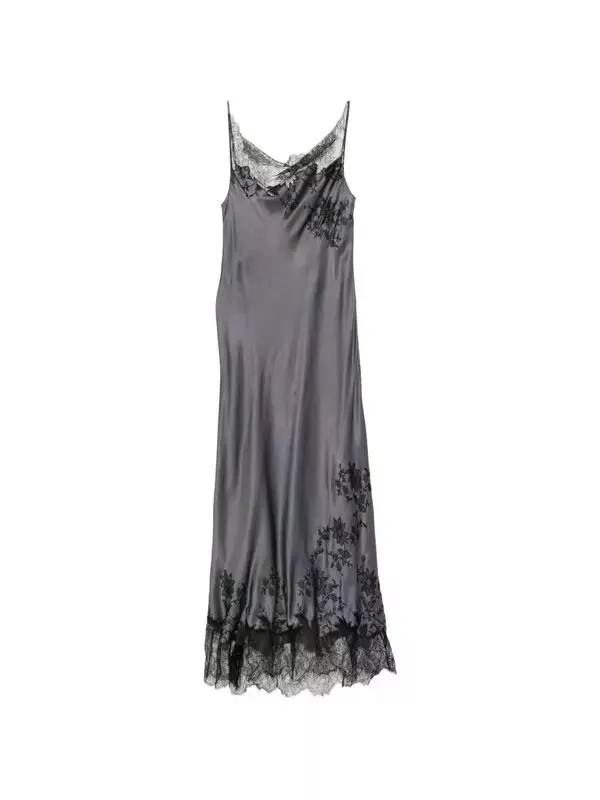 Carine Gilson Lace-trimmed Cowl-neck Dress - Grey