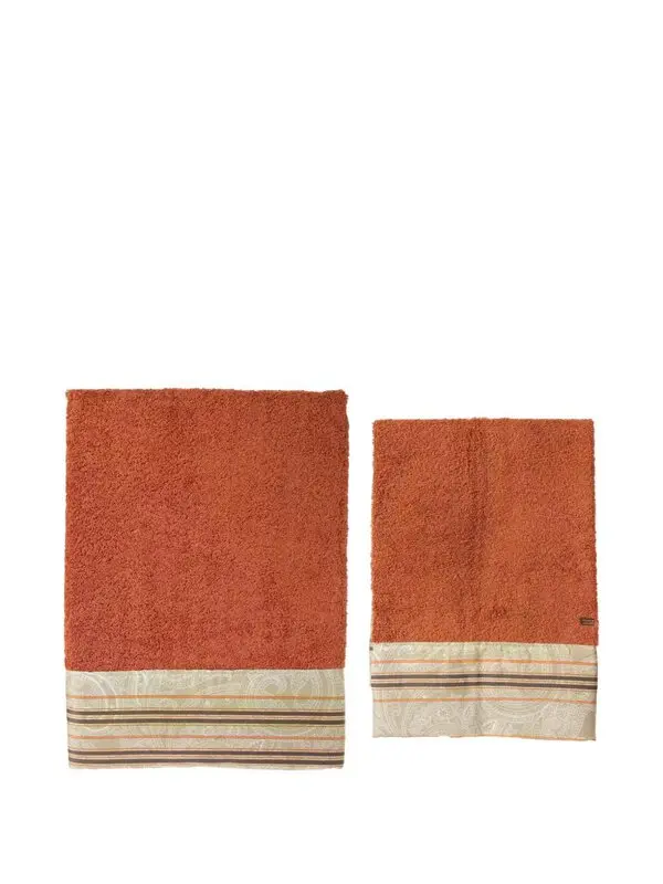 Etro Paisley-print Striped-border Towels Set - Orange