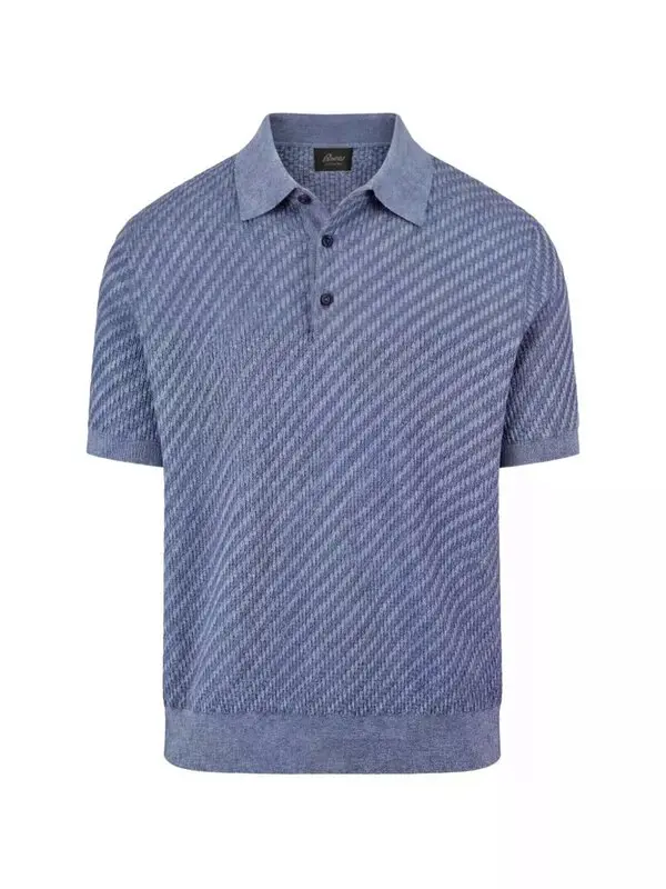 Brioni Chevron-knit Polo Sweater - Blue
