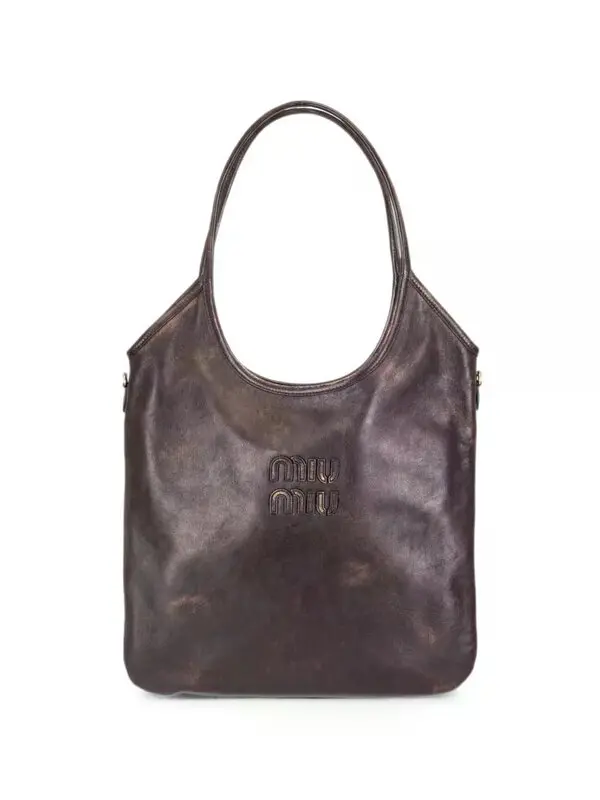 Miu Miu Logo-embossed Distressed Leather Tote Bag