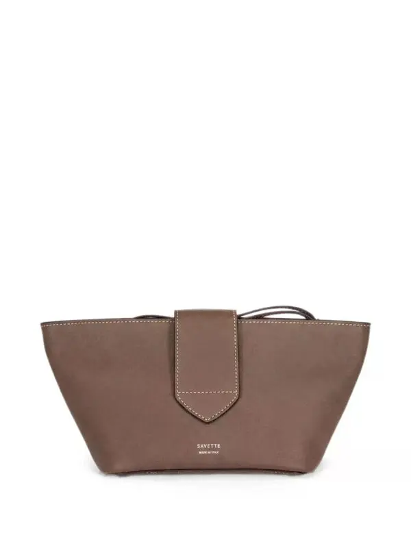 Savette Small Anello Clutch Bag In Grainy Leather - Brown