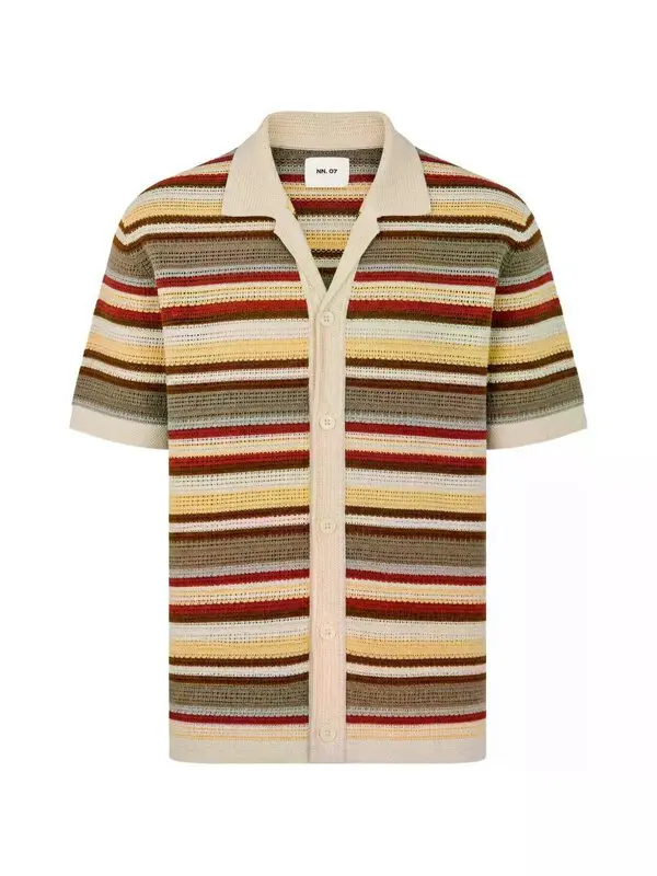 Nn07 Lars Striped Point-collar Short-sleeve Cardigan