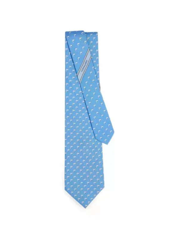 FERRAGAMO Shark-print Silk Tie