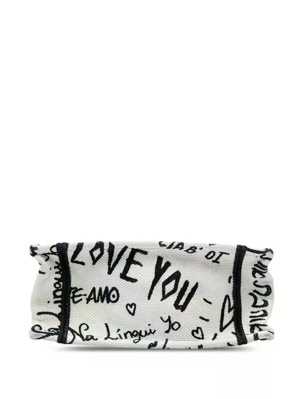 Dior 2020 Dioramour Embroidered Canvas Graffiti Vertical Book Tote Bag