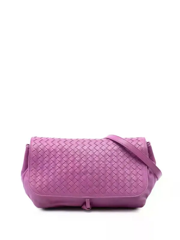 Bottega Veneta 2012-2026 Leather Intrecciato Flap Crossbody Bag - Pink