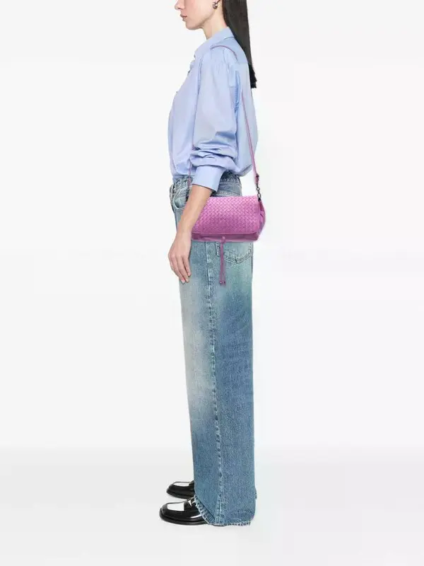 Bottega Veneta 2012-2026 Leather Intrecciato Flap Crossbody Bag - Pink