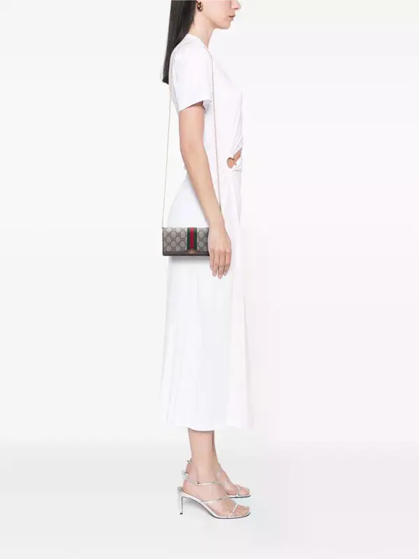Gucci Ophidia Gg Supreme Web Wallet On Chain Crossbody Bag - Neutrals