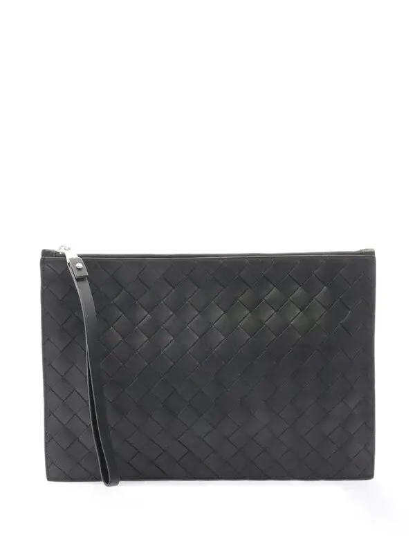 Bottega Veneta Nappa Intrecciato Flat Wristlet Pouch Clutch Bag - Black