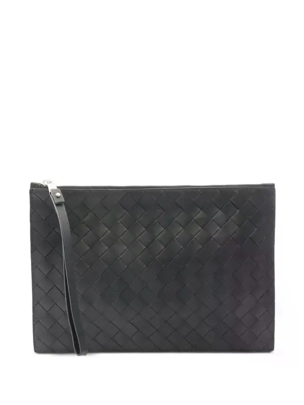 Bottega Veneta 2012-2026 Nappa Intrecciato Flat Wristlet Pouch Clutch Bag - Black