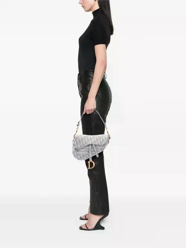 Dior 2020 Oblique Embroidered Canvas Saddle Bag Shoulder Bag