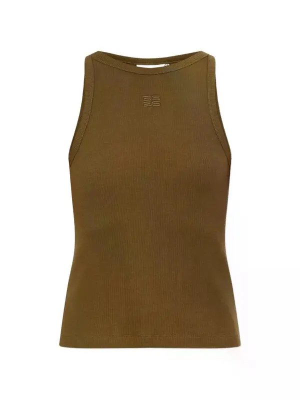 GESTUZ Ribbed Knit Logo Embroidered Sleeveless Top - Green