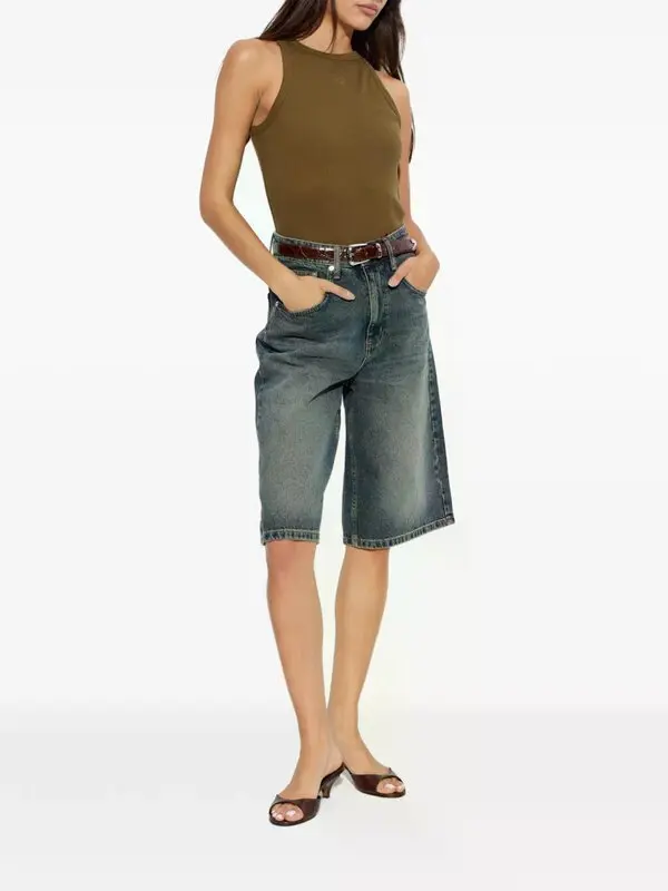 GESTUZ Ribbed Knit Logo Embroidered Sleeveless Top - Green