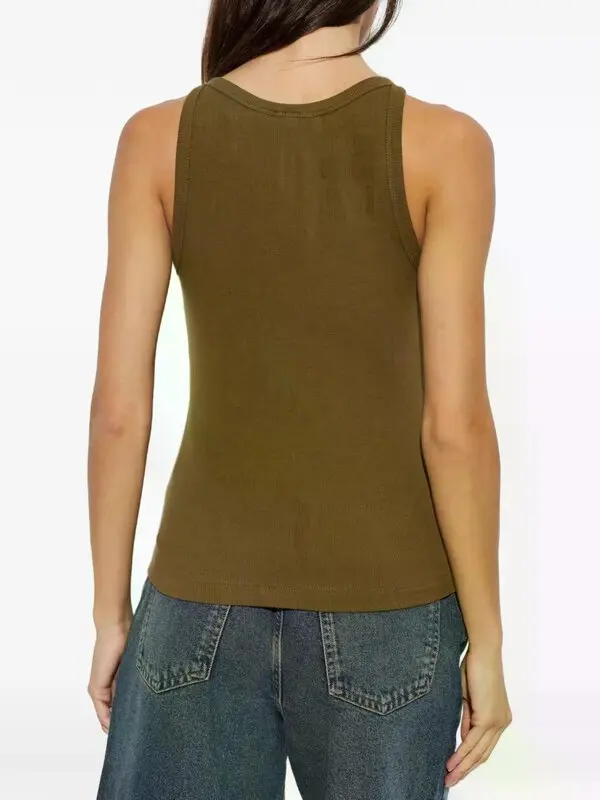 GESTUZ Ribbed Knit Logo Embroidered Sleeveless Top - Green