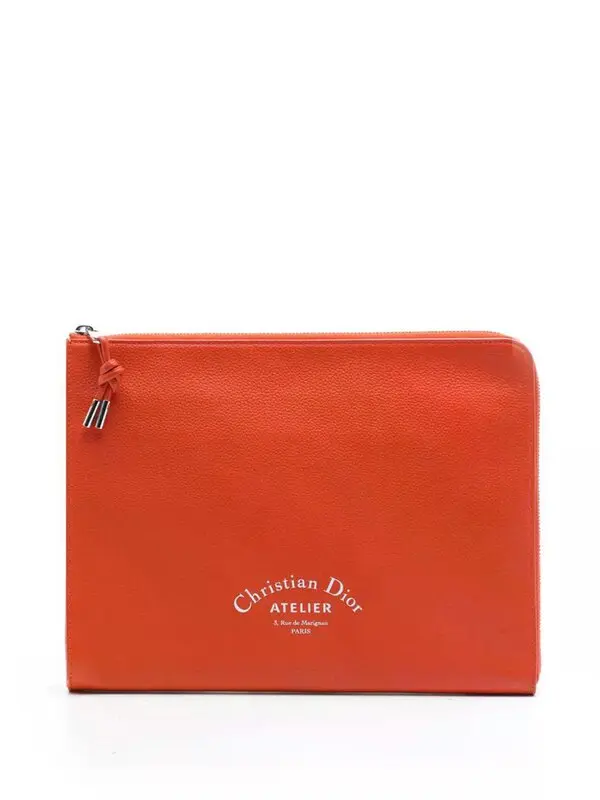 Dior 2018 Grained Calfskin Atelier Clutch Bag - Orange
