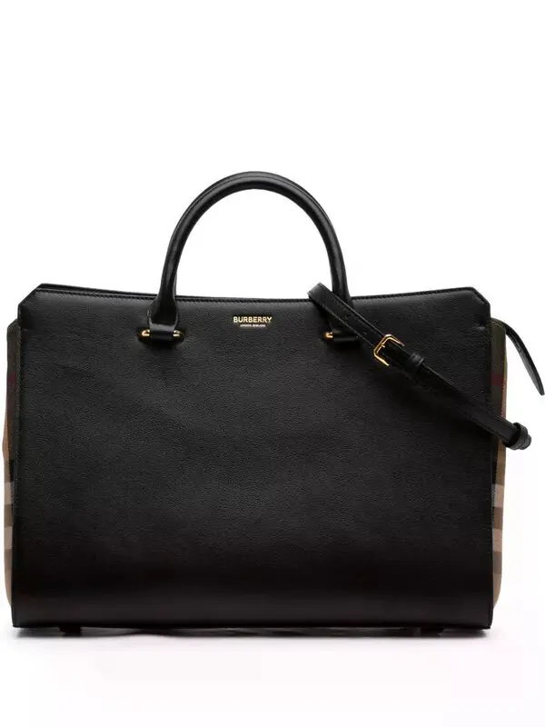 Burberry Leather And Mega Check Canvas Banwell Satchel