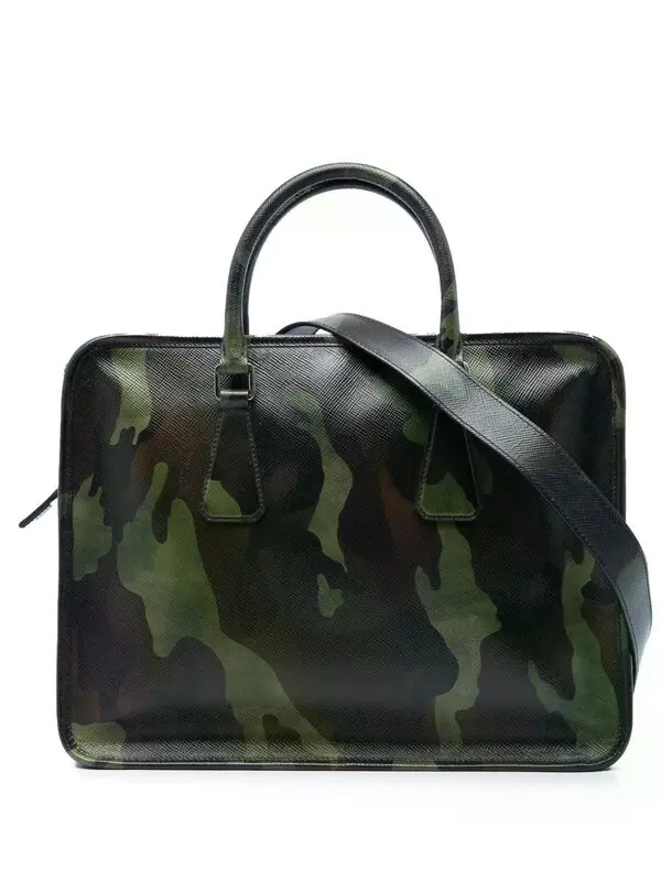 Prada 2013-2026 Saffiano Camouflage Print Briefcase Business Bag