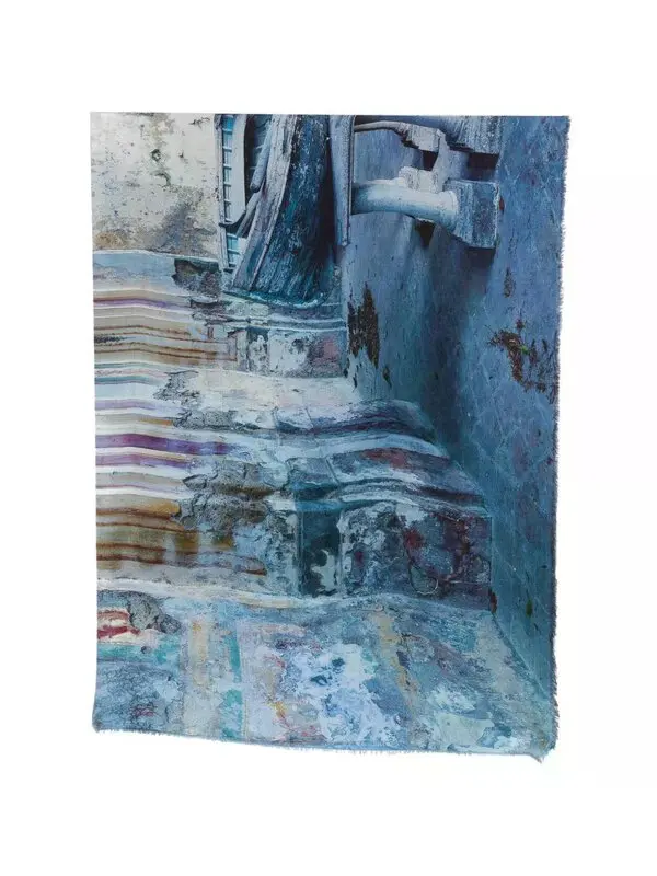 Faliero Sarti Graphic-print Frayed Scarf - Blue