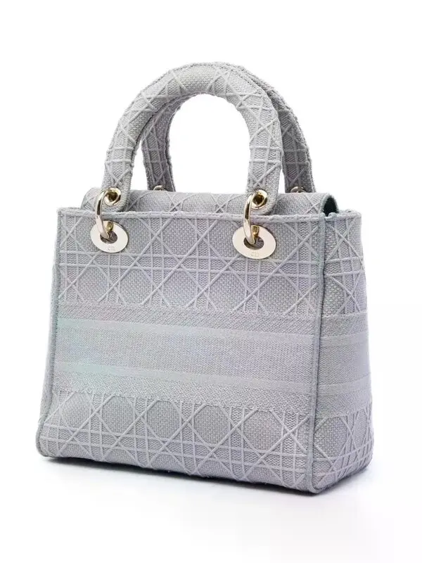 Dior Medium Embroidered Canvas Cannage Lady D Lite Satchel - Grey