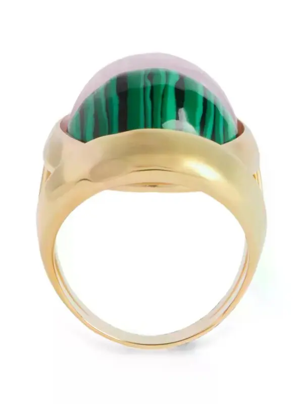 La DoubleJ Spells Statement Ring In 24k Plated Brass With Malachite And Pink Quartz