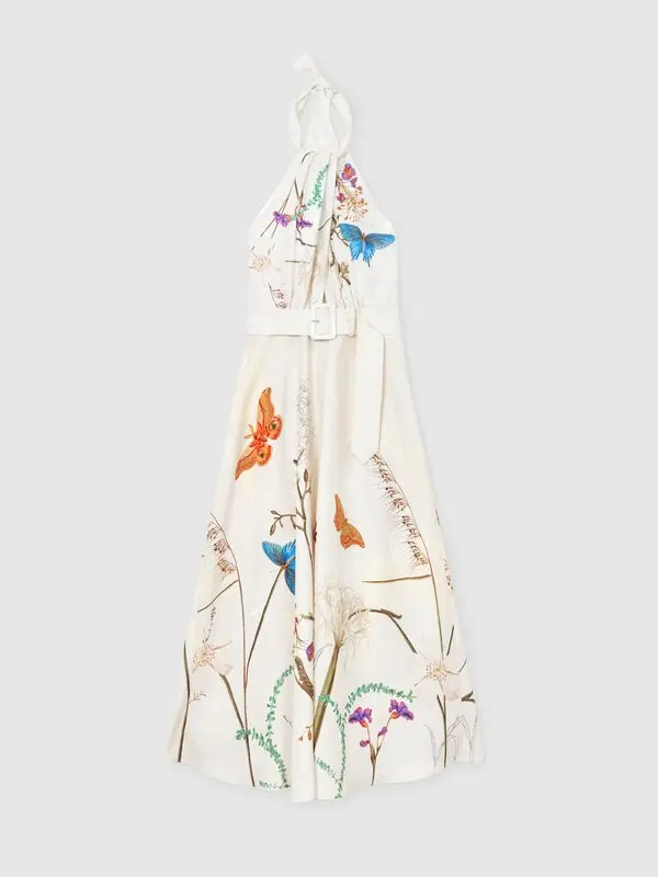 REISS Livvy Butterfly Print Halterneck Midi Dress