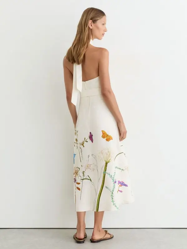 REISS Livvy Butterfly Print Halterneck Midi Dress